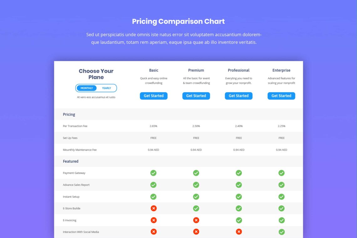 Pricing Table Comparison Chart UI Creative
